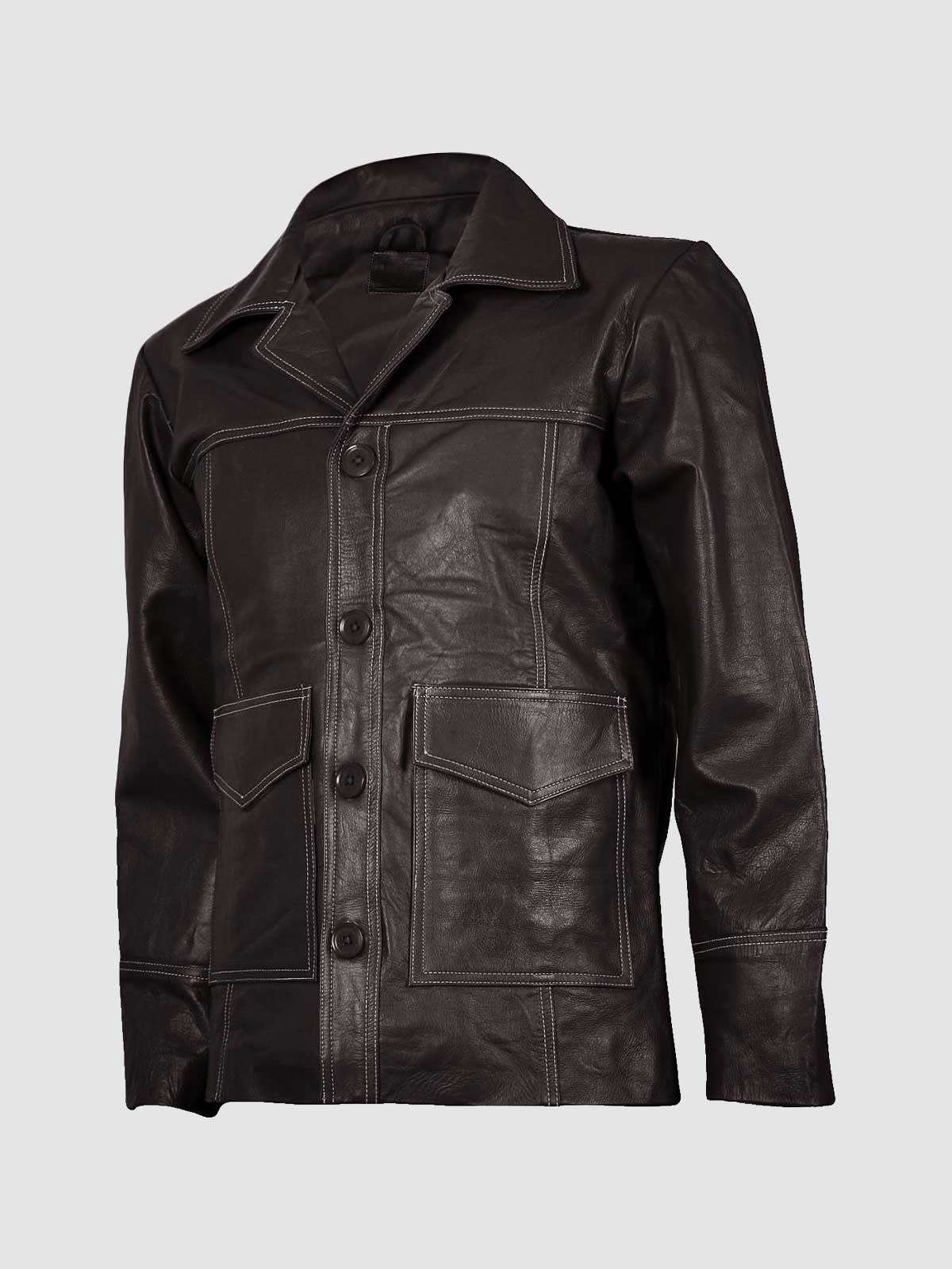 Size Large Brown Leather Button Coat for Men | Leather Jacket Master