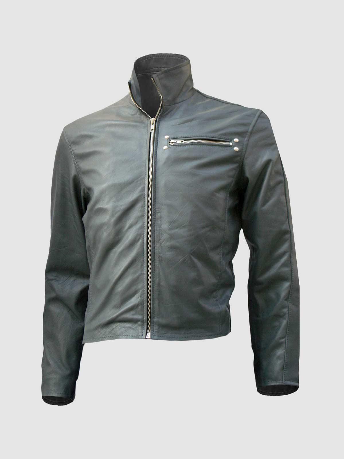 Men's Grey Leather Biker Jacket | Leather Jacket Master