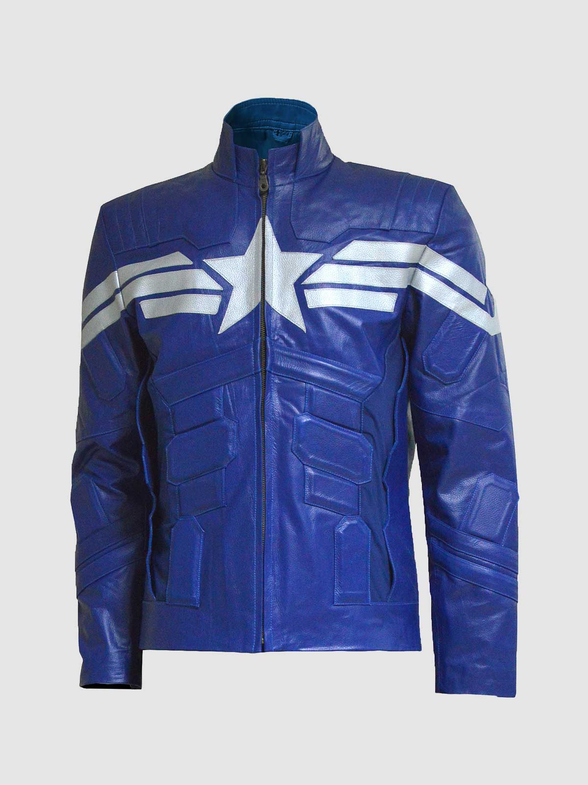 Men's Blue Leather Jacket With Gray Star | Leather Jacket Master