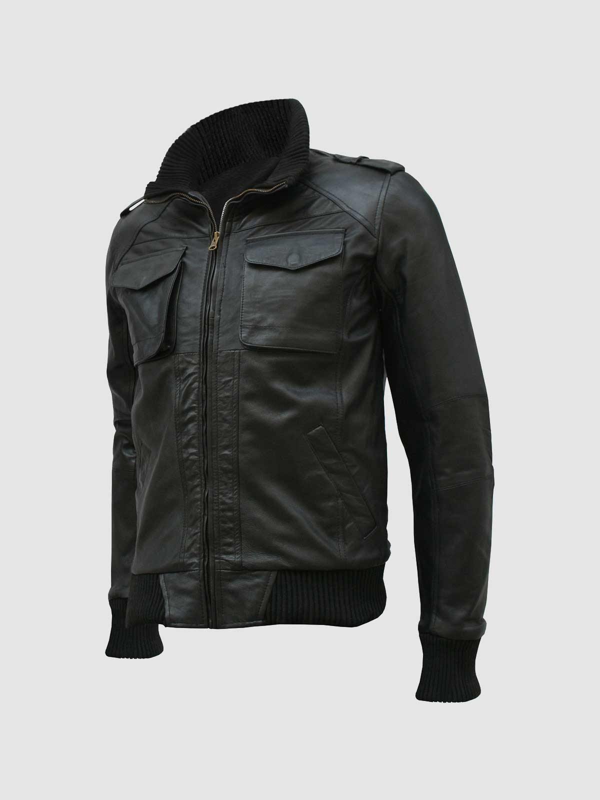 Men's Black Leather Bomber Jacket | Leather Jacket Master