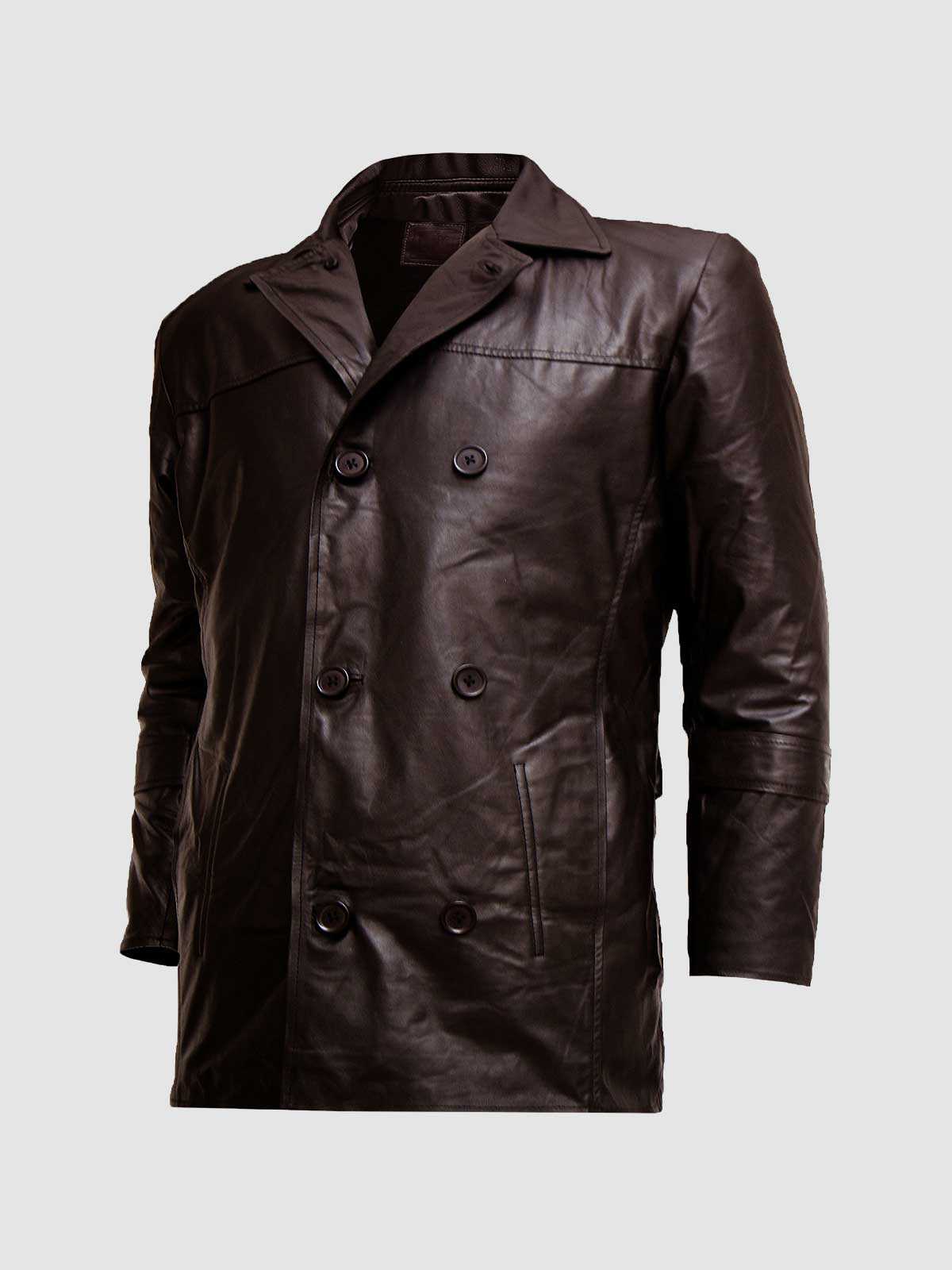 Men's Dark Brown Button Jacket | Leather Jacket Master